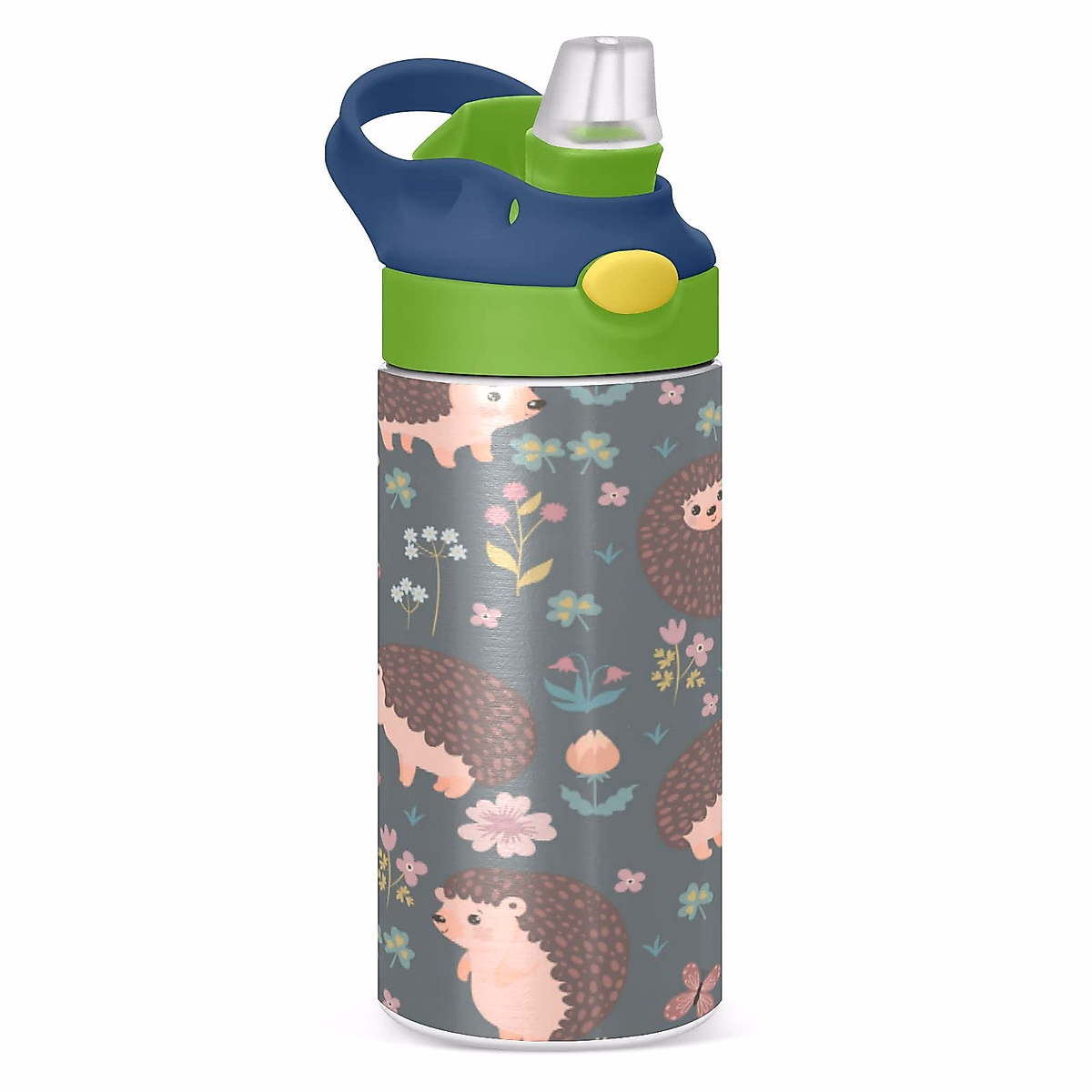 Cute Hedgehog Kids Water Bottle, BPA-Free Vacuum Insulated Stainless Steel Water Bottle with Straw Lid Double Walled Leakproof Flask for Girls Boys Toddlers, 12Oz