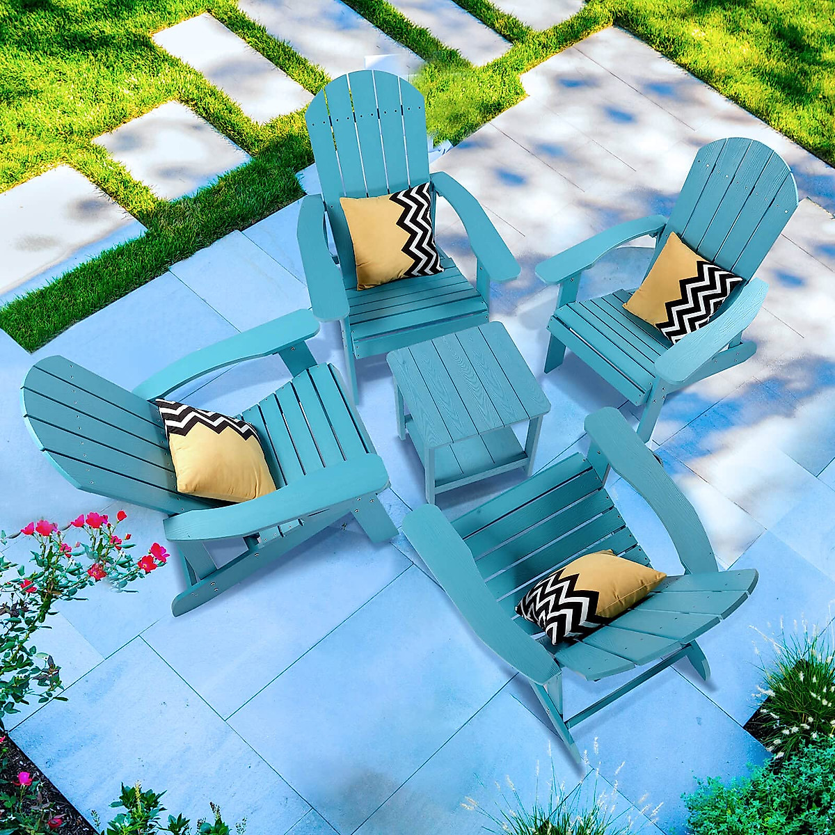 hOmeQomi Adirondack Chairs Set of 2, All Weather Resistant Plastic Chairs with Cup Holder, 5 Easy Steps to Install, Outdoor Chairs for Patio, Garden, Backyard Deck, Lawn, Fire Pit - Lake Blue