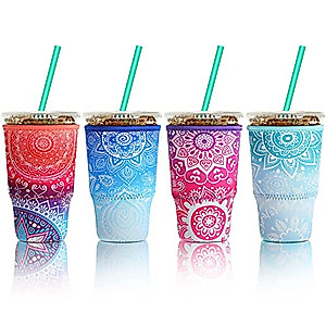 Patelai 4 Pieces Reusable Coffee Sleeve Cup Insulator for Cold Drinks Beverages and Holder for Most Coffee