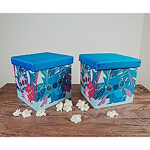 Disney Lilo & Stitch Characters Stitch and Angel 15-Inch Storage Bin Cube Organizers with Lids, Set of 2 | Fabric Basket Container, Cubby Cube Closet Organizer | Toys, Gifts And Collectibles