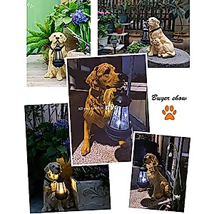 LTHDD Outdoor Labrador Family Statue with Solar Lights,Windproof Lamp for Home Garden Decoration,Lifelike Dog Figurine Decoration,Solar Lantern Dog Garden Statues