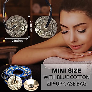 Lamatar1 Buddhist Tingsha Symbols- 2 Inch Mini Size With Blue Cotton Zip-Up Case Bag -Hand Made From Nepal- For Sound Therapy, Cleansing, Reiki & Meditations