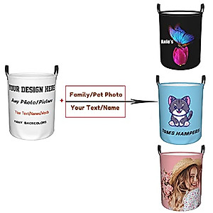 Personalized Hampers Custom Laundry Basket with Name, Customized Dirty Clothes Hamper with Photo/Text for Boys Girls Women Men, Collapsible Storage Basket with Handle for Bedroom, Large 19.6" x 15.7"