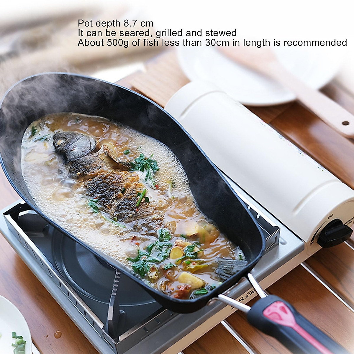 gernie Non Stick Fish Pan, 3D Fish Shaped Frying Pan Skillet Stainless Steel Oval Shaped Non Stick Frying Pan for Kitchen Camping, Heat Evenly, Easy to Clean, gernietdfg1rxknw