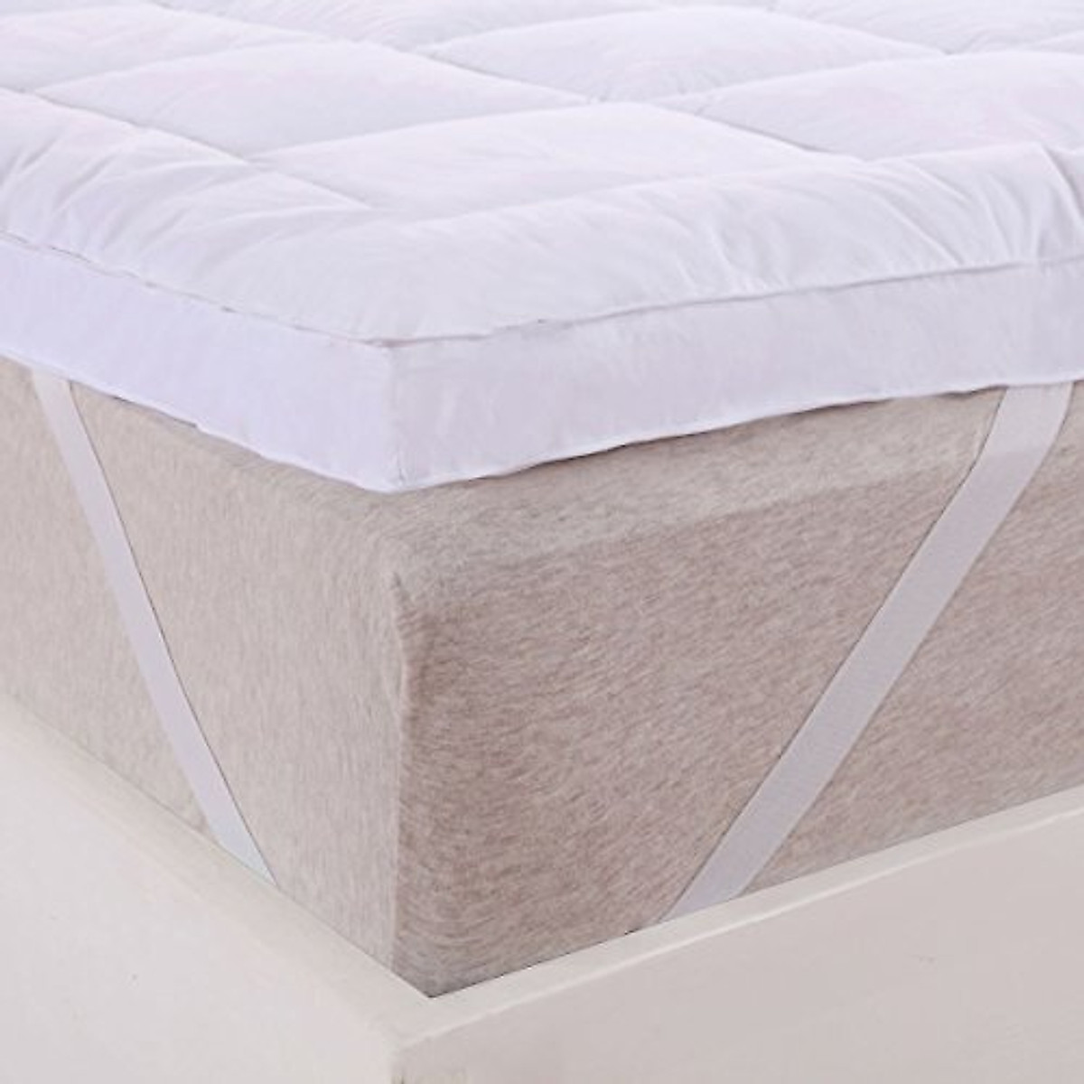 Royal Hotel Bedding Abripedic Plush Cotton Mattress Topper, Top Split King, 2 Inches Hypoallergenic Overfilled Down Alternative Anchor Bands Mattress Topper