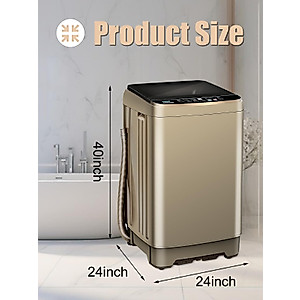 KRIB BLING Full Automatic Washing Machine 25lbs Compact Portable Washing Machine with LED Display, Drain Dump, 10 Wash Programs and 8 Water Levels Ideal for Dorms, Apartments, RV, Gold