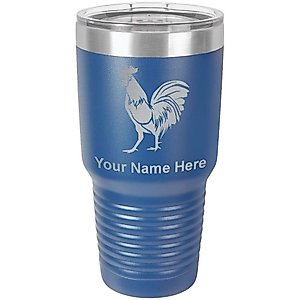 LaserGram 30oz Vacuum Insulated Tumbler Mug, Rooster, Personalized Engraving Included (Dark Blue)
