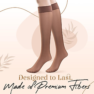 Silky Toes Sheer Knee High Stockings for Women, 6 Pairs Nylon Trouser Socks, Nude, One Size