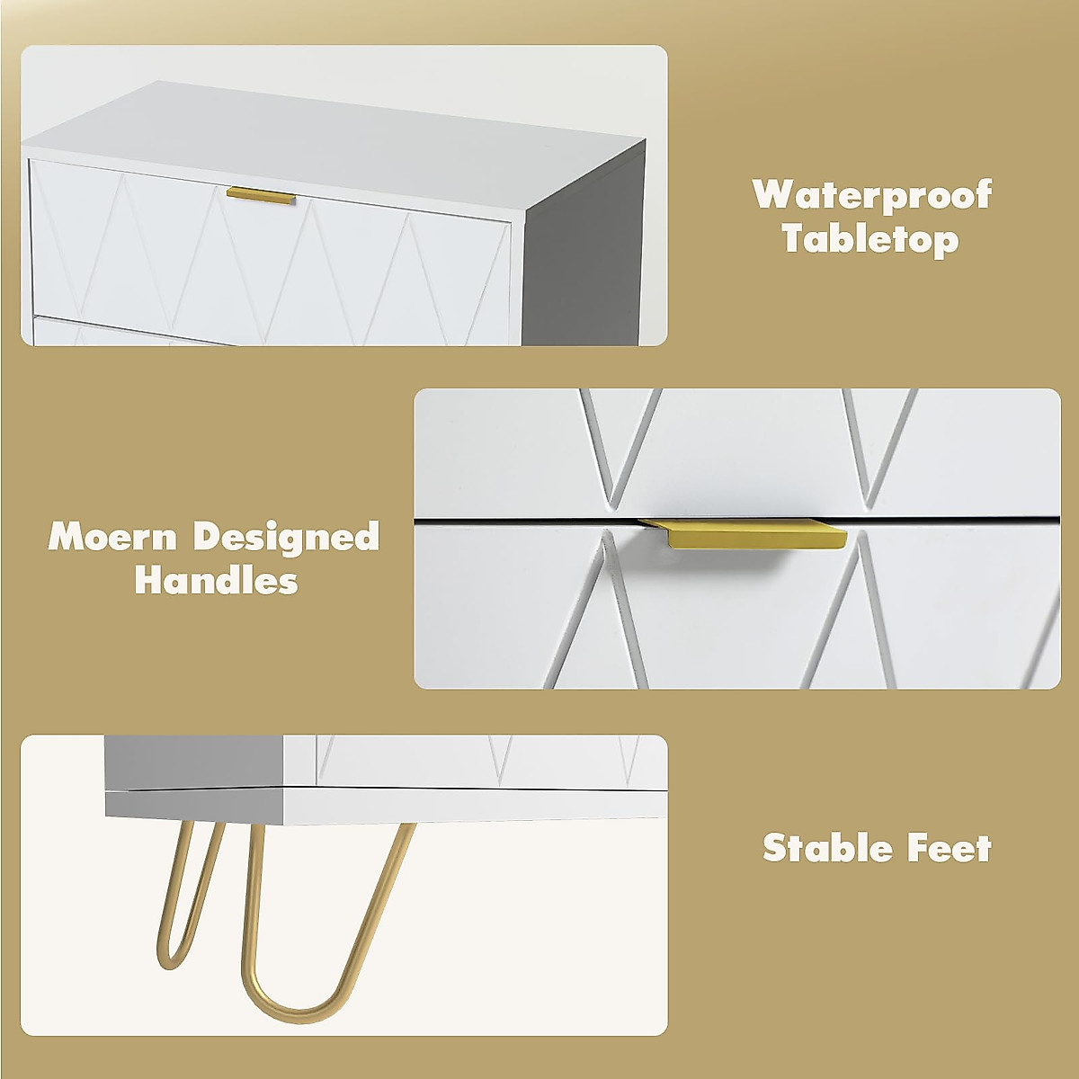 ERGOMORE 4 Drawer Dresser for Bedroom, Wooden Dressers & Chests of Drawers, Large Storage Drawer Cabinet, Modern Design Drawer Dresser for Bedroom, Hallway, Living Room, White