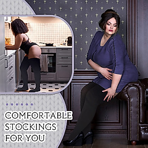 Women Plus Size Thigh High Socks for Thick Thighs Black over The Knee Stockings Extra Long Leg Warmers Chunky Knit Stockings Adjustable Thigh Garter Belts