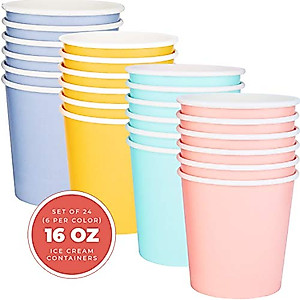 Glowcoast Ice Cream Containers With Lids - 16 oz Pint Disposable Ice Cream Storage Container for Homemade Icecream. Freezer-Safe Paper Tub with Lid For Frozen Desserts Yoghurt (Assorted, 24)