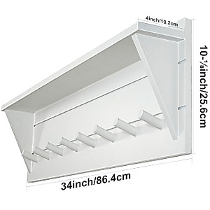 WEBI Coat Rack Wall Mount with Shelf,8 Peg Hooks,34" Long Entryway Shelf with Hooks Underneath for Hanging Coats,Caps,Jacket,Clothes,White