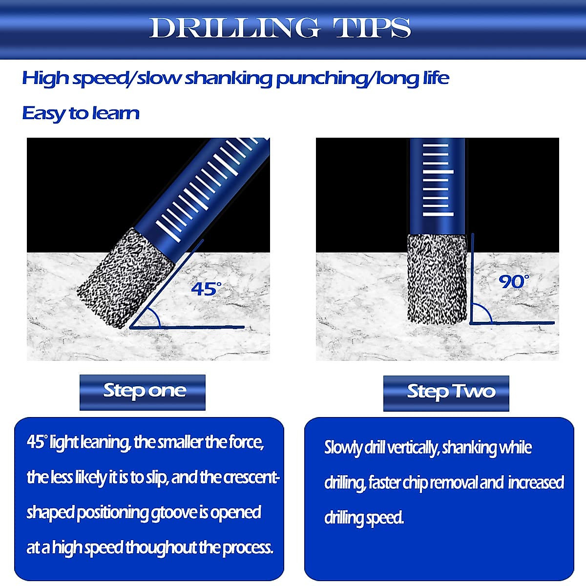 Larouoba 6pcDiamond Drill Bit, Masonry Drill Bits Set for Porcelain Tile Ceramic Stone Granite Marble Hex Shank Diamond Hole Saw Drill Bit with Size 3/16” to 9/16” (Blue)