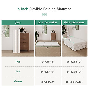 Novilla Folding Mattress, 4 Inch Twin Size Responsive Comfort Foam Trifold Mattress with Breathable & Washable Cover, Foldable Mattress Twin for Back Pain Relief, Suitable for Camping, Road Trip