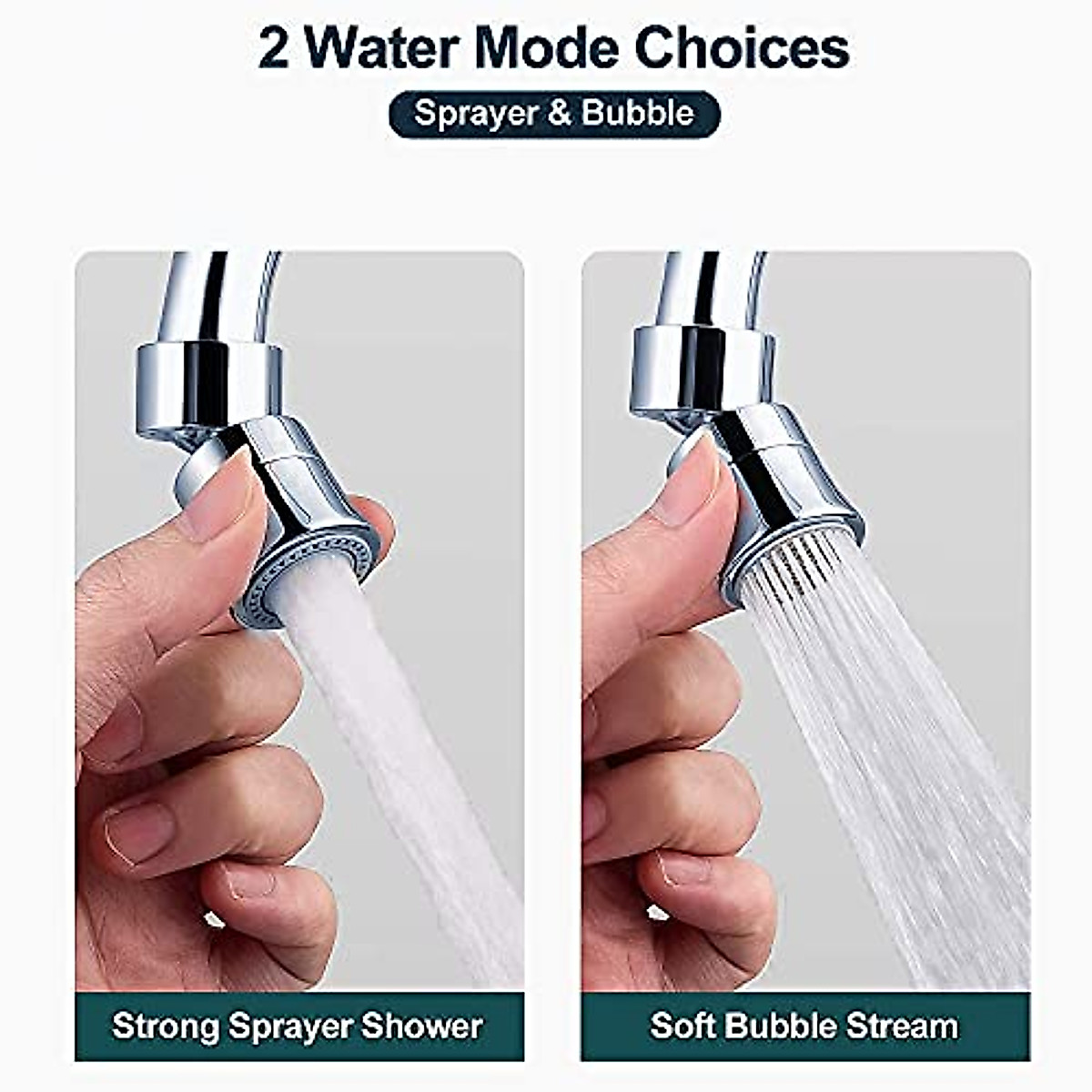 Kitchen Sink Faucet Aerator 360° Swivel 2 Spray Function Soft Bubble Stream/Strong Sprayer Faucet Tap Aerator Replacement Chrome 1.8GPM Flow Rate 15/16-27UNS-2A- Male Thread（One Piece）
