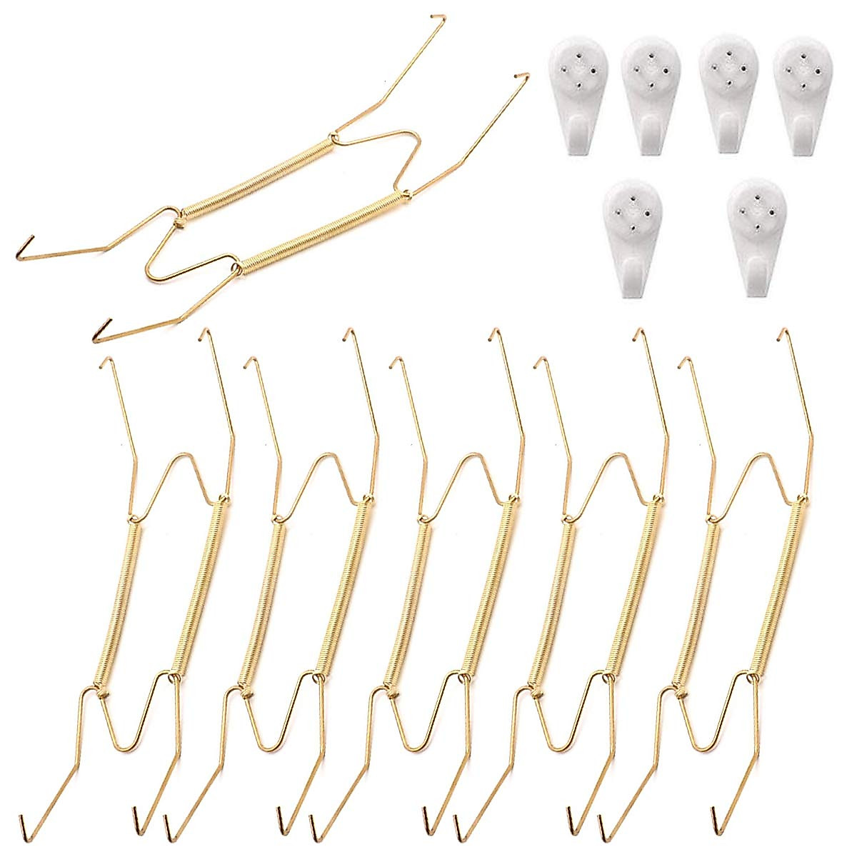6 Pieces 8" Plate Hangers Invisible Wall Plate Hanger Spring Style Invisible Plate Tray Display Hanger Holds Decorative Plate Hanger 7.5" to 8.5" Plate, Golden-Color