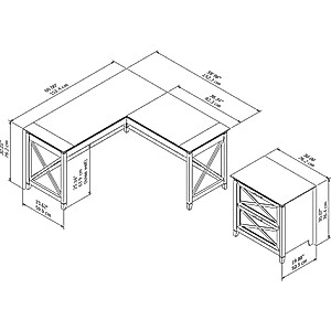 Bush Furniture Key West 60W L Shaped Desk with 2 Drawer Lateral File Cabinet in Washed Gray