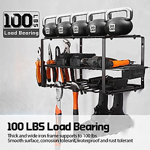 WiseWater Power Tool Organizer with Charging Station, 4 Slot Drill Holder Wall Mount, Tool Shelf and Storage Rack with Screwdriver/Pliers/Hammer Holder for Garage Cordless Power Tools Organization