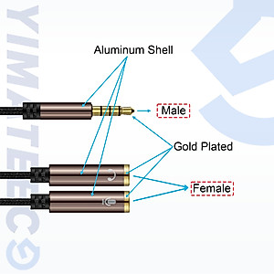 YIMATEECO Headphone Splitter 3.5mm Splitter, 1 Male to 2 Female Headset Mic Adapter, Audio Splitter for Headphones Laptop PS4 Xbox PC Phone Tablet Gaming. (1 Male to 2 Female, 2pcs, Brown)