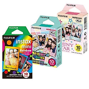 Fujifilm Instax Mini Film Rainbow - Staind Glass - Shiny Star Film -10 Sheets X 3 Assort (Taketori Store Original Goods with Instructions)