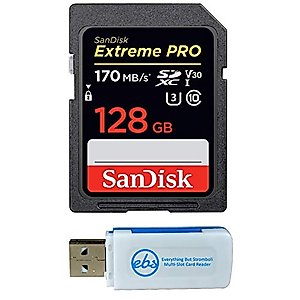 SanDisk Extreme Pro Memory Card Works with Nikon D3400, D3300, D750, D5500, D5300, D500, AW130, W100, L840, A900, P530 Digital Camera SD 4K with Everything But Stromboli Combo Reader (Class 10 128GB)