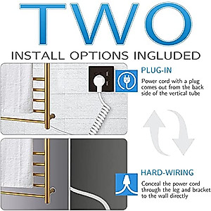 ILROOMH Heated Towel Warmer for Bathroom, Wall Mounted Hot Towel Racks, Stainless Steel Heated Towel Drying Rack, Gold (Hardwire)