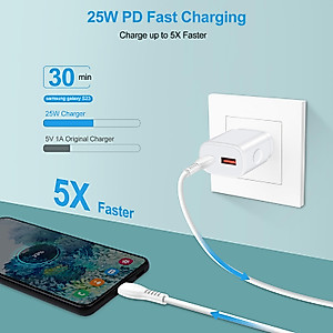 25W Super Fast Charger Type C Dual Port Samsung Fast Charging Block for Galaxy A35 A55 A15 5G A25 S24 Ultra S23 FE Z Flip 5 Z Fold 5 A14 A54 A13 A53 A23,PD Power Adapter with 6FT Type C to C Cable