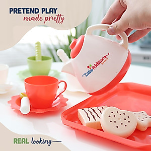 Little Additions Tea Party Set for Little Girls, Plastic Tea Set for Little Girls and Boys, 17 Pieces Kids Tea Set, Tea Set for Toddlers with Carrying Case, Pretend Play Toddler Tea Set 3-6 Years Old