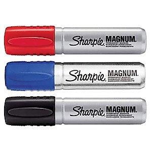 Sharpie Magnum - Blue + Black + Red - 3-Color Bundle - Magnum Oversized Permanent Markers - Chisel Tip