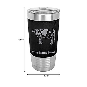 LaserGram 20oz Vacuum Insulated Tumbler Mug, Cow, Personalized Engraving Included (Faux Leather, Black)