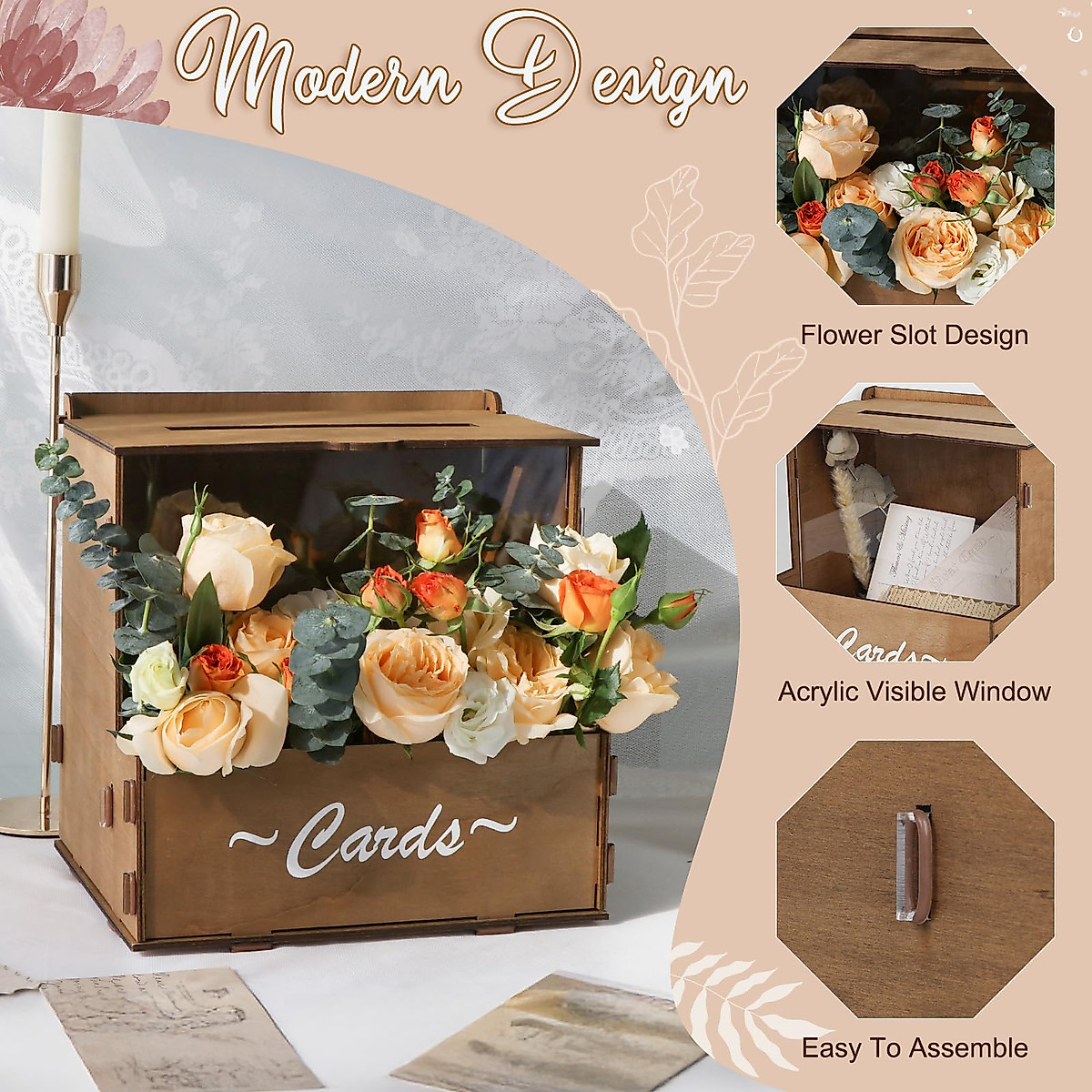 Aytai DIY Rustic Wedding Card Box with Lock and Card Sign Wooden Gift Card Box Money Box for Reception Wedding Anniversary Baby Shower Birthday Graduation Party Decorations
