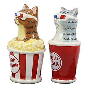 Ebros Funky Cats With Cinema 3D Glasses Sitting In Soda Pop Cup And Popcorn Tub At The Movies Salt And Pepper Shakers Set Ceramic Figurines Party Kitchen Tabletop Cat Decor Collectible
