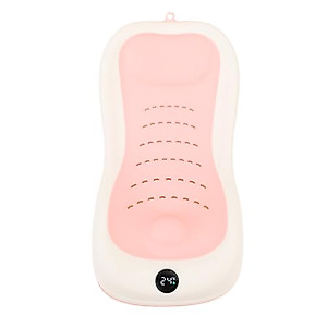 Baby Bath Support with Smart Temperature Sensing Technology, Soft and Supportive Design, Compatible with Most Baby Tubs, Anti Slip Bottom, Easily Foldable (Pinkish)