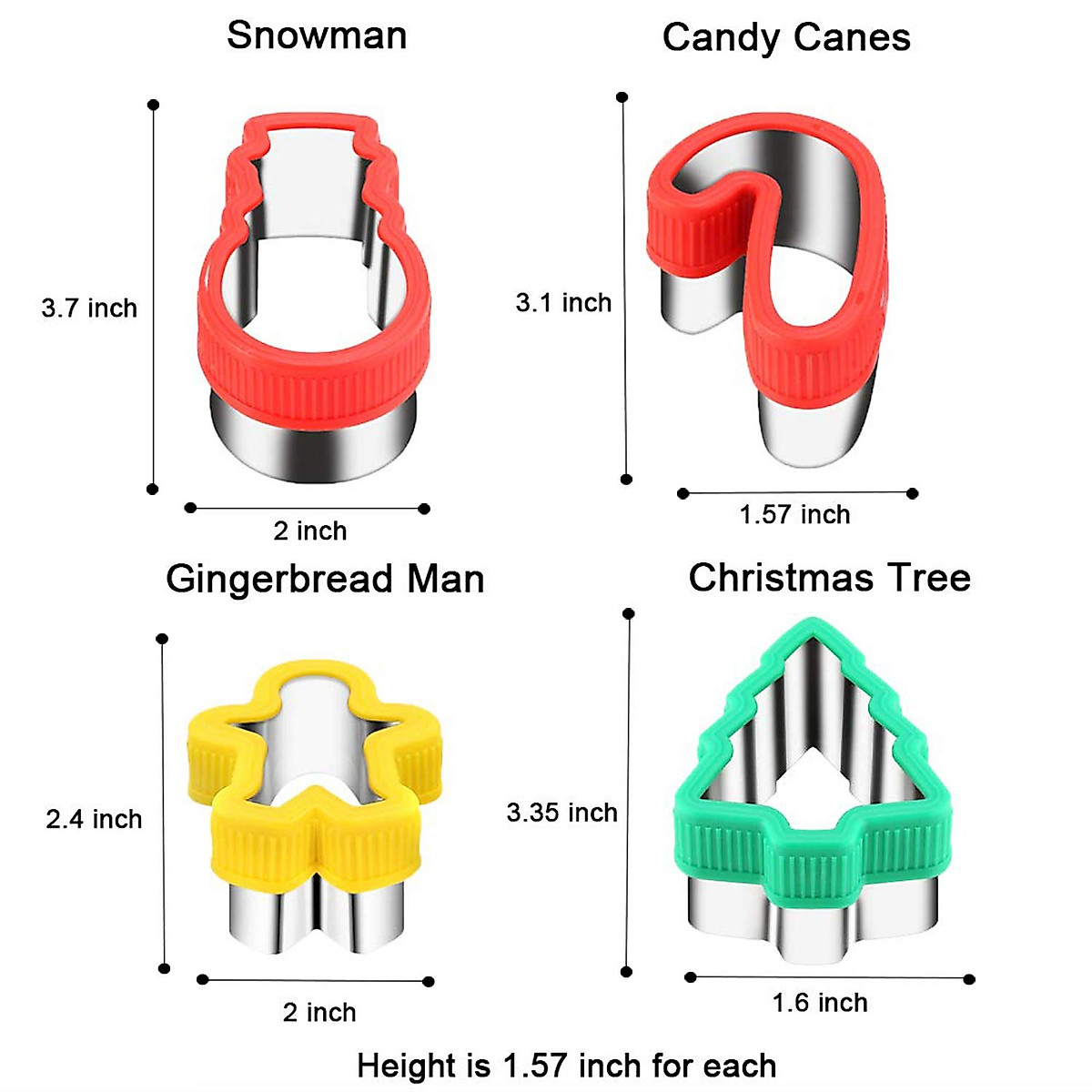 Tmflexe Stainless Steel Christmas Cookie Cutters with Comfort Grip for Christmas Party and Baking Gift, Happy Gingerbread Man,Christmas Tree,Candy Cane,Snowman 4 Styles