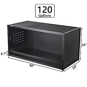 PVC Reptile Enclosure 48"x24"x24"Reptile Terrarium 120 Gallon Large Tank for Bearded Dragon Lizard Snake, Wide Breeding Lounge Vivarium Area with Sliding Doors Lock (2pcs-Black Panels)