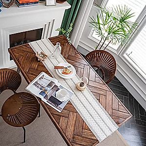 Alynsehom Macrame Table Runner Cream Beige Boho Table Runner with Tassels Hand Woven Cotton Table Runner Rustic Farmhouse Table Runner for Bohemian Kitchen Dining Table(12x95in)