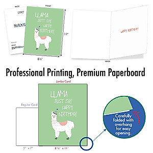 NobleWorks - Jumbo Birthday Greeting Card 8.5 x 11 Inch with Envelope (1 Pack) Big, Jumbo Bday Llama Just Say J6445ABDG