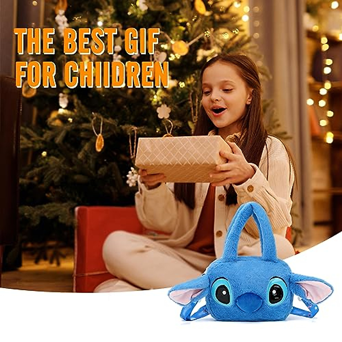 NanWind Stitch adjustable shoulder strap crossbody bag, zippered handbag. Stitch plush animal soft doll, cute children's gift (blue)