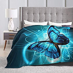 Blue Butterfly Printed Blanket Throw Lightweight Super Soft Micro Fleece Throw Blankets Fit Couch Bed Living Room Sofa Chair 60"X50"