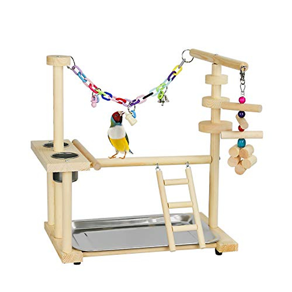 Exttlliy Parrots Bird Playground Birdcage Playstand Play Gym Parakeet Playpen Ladder with Feeder Cup Bird Toys Swing Chew Toy
