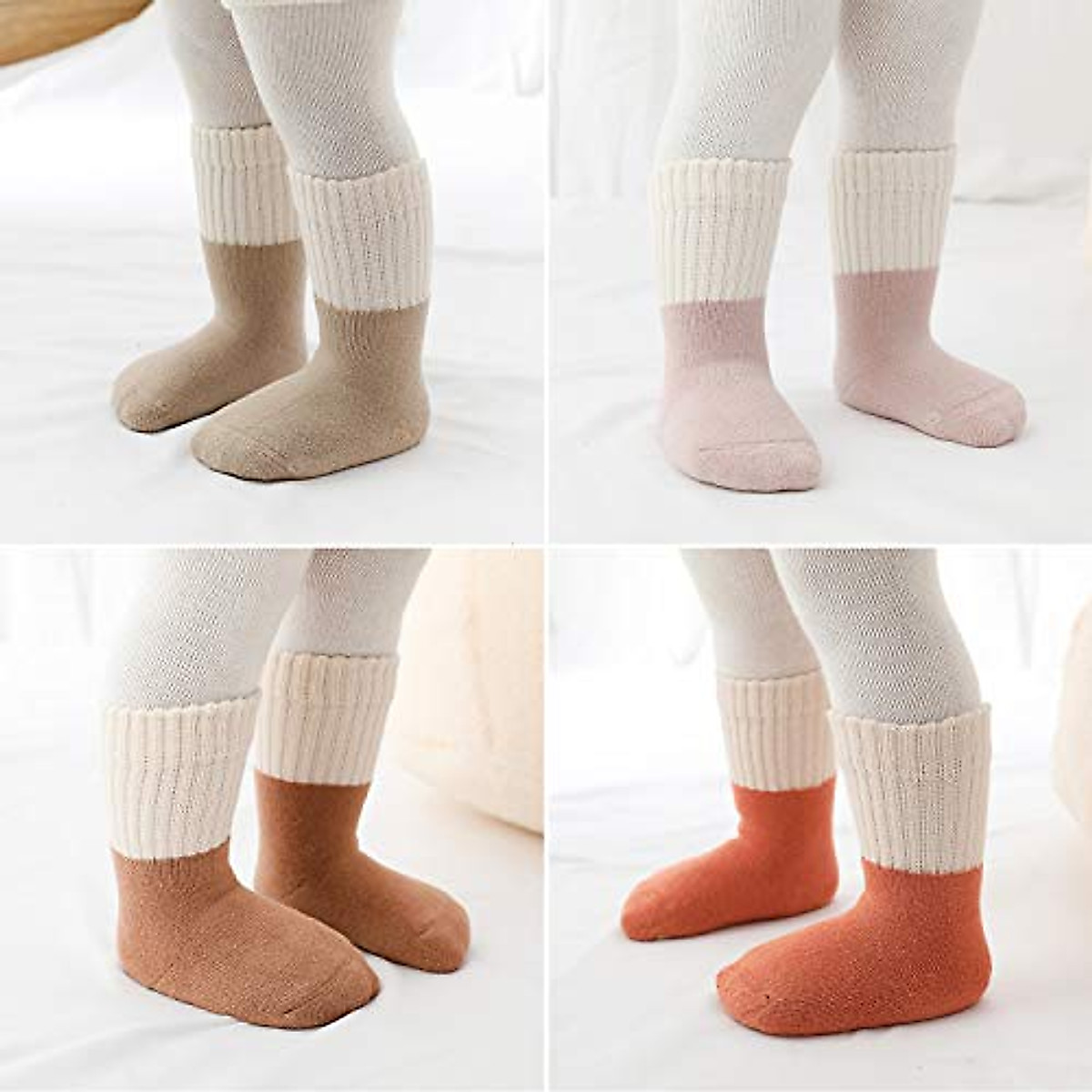 Belsmi 6 Pack Baby Socks Aniti Slip Non Skid Long Socks Toddler Newborn Infant Thick Warm Winter Sock (Thick Terry C, S (6-12 Months))