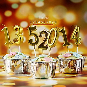 Gold Number Candles Numbers 1st One Number 1 Champagne Candle Glitter Happy Birthday Numeral Cake Topper Decoration for Adults/Kids Party Old Birthday Candle 16 18 10 13 14 12 21 31 11 19