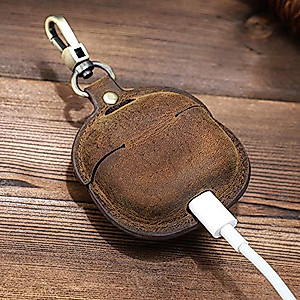 Apqdw Leather Case for Galaxy Buds 2 Pro 2022/ Galaxy Buds 2 2021, Samsung Galaxy Live Earbuds Case Cover with Keychain, Galaxy Buds Pro Protective Case (Dark Brown)