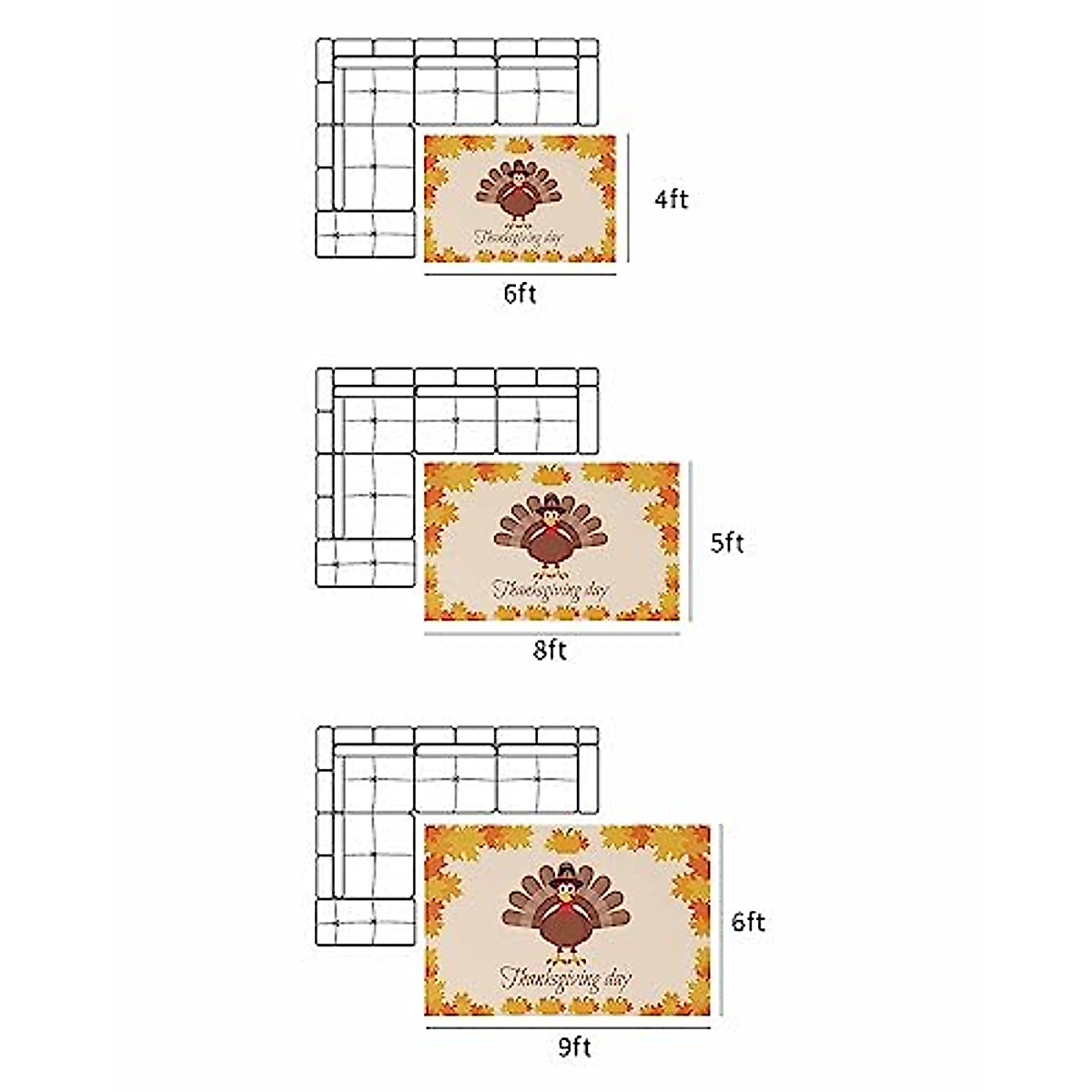 Outdoor Area Rug for Patio,Thanksgiving Day Turkey Fall Maple Camping Rugs Indoor Large Floor Mat 4x6ft,Autumn Orange Pumpkin Fallen Leaves Outside Carpet for Deck RV Picnic Porch Backyard Bedroom