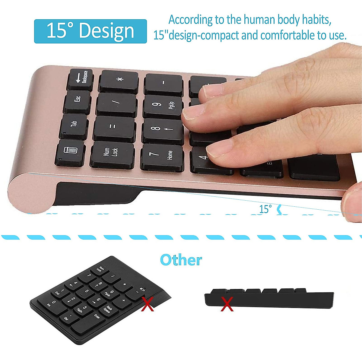 Yoidesu 22 Keys Number Pads, Numeric Keypad Portable 2.4 GHz Number Keyboard Financial Accounting Number Keyboard for Laptop, PC, Desktop, pro, Notebook, etc.(Rose Gold)