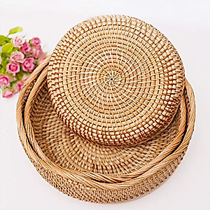 Rattan Round Fruit Baskets, Wicker Storage Bowls, Natural Woven Serving Basket Bowls, Decorative Baskets for Kitchen Counter Organizing, set of 3
