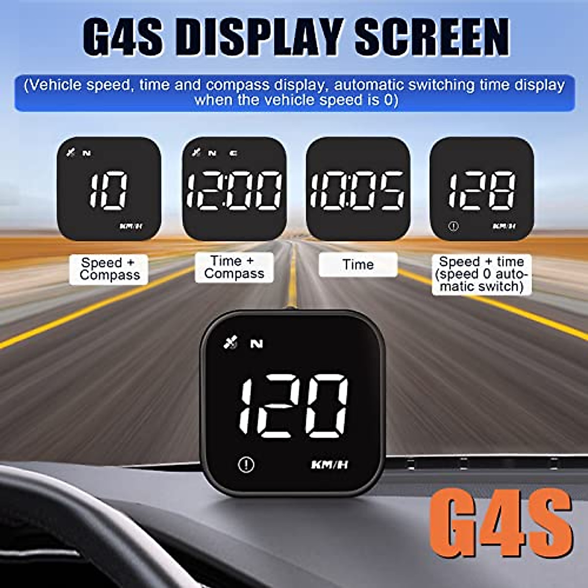 Fastsun G4S Digital GPS Speedometer, Car HUD Heads Up Display with Digital Speed in MPH KPH, Overspeed Alarm, Driver Fatigue Reminder, Multifunction Speedometer Universal for All Vehicle, Fuel Cars
