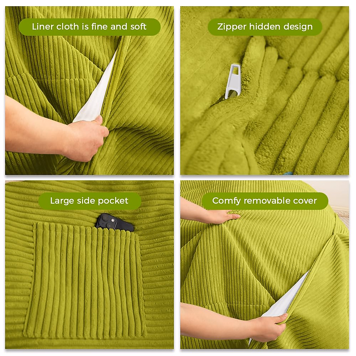 MAXYOYO Giant Bean Bag Chair Bed for Adults, Convertible Beanbag Folds from Lazy Chair to Floor Mattress Bed, Large Floor Sofa Couch, Big Sofa Bed, High-Density Foam Filling, Machine Washable