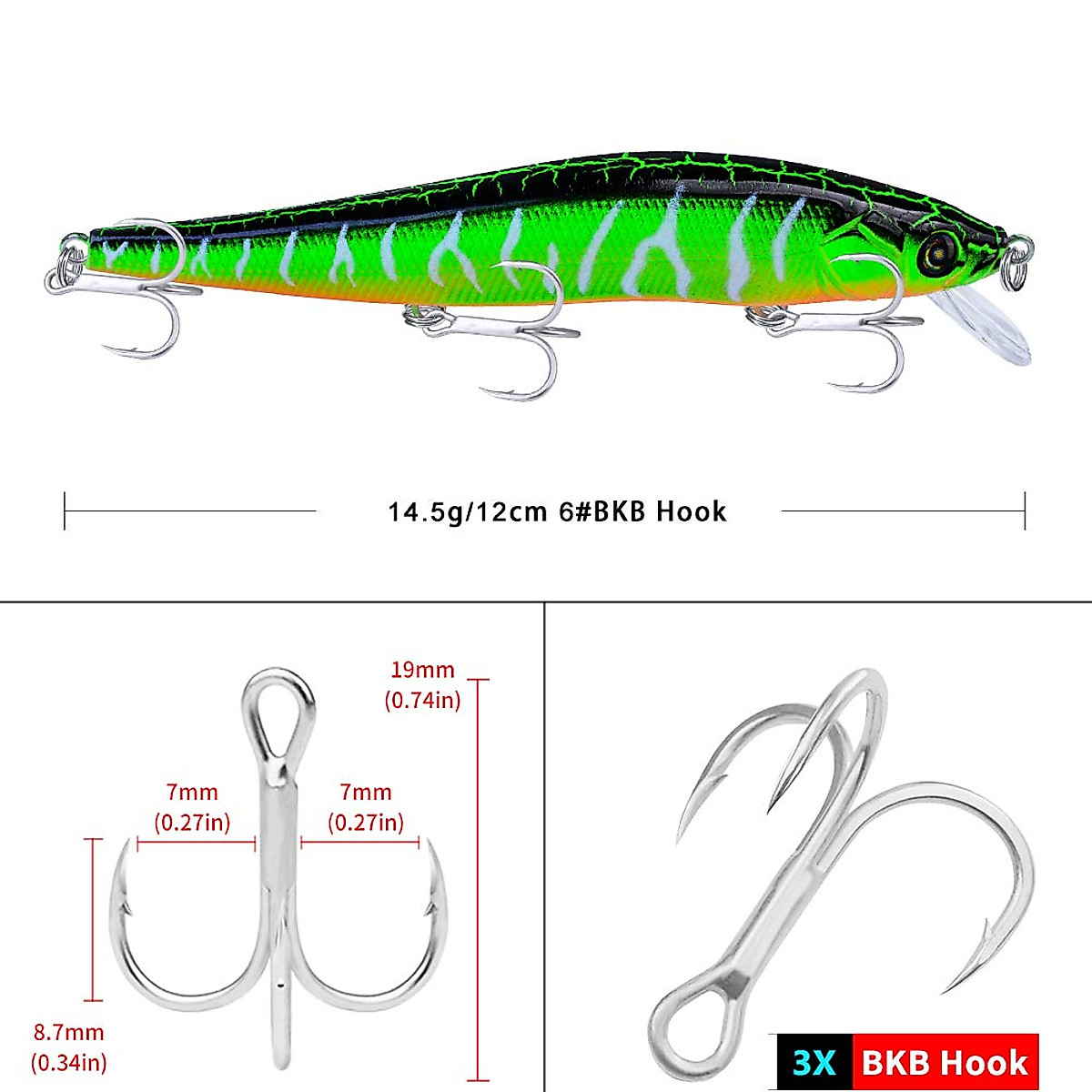 PROBEROS Minnow Bass Fishing Lures - Jerkbait Sinking Lure Set Hard Baits Crankbait for Trout Catfish Musky Bluegill Fishing Plug 6Pcs/kit