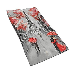 Stylish Romantic Paris Streetscape Eiffel Tower Superfine Fiber Bathroom Towels, Ultra Soft Highly Absorbent, Extra Thick Home Hand Towels (15.727.5 Inch)